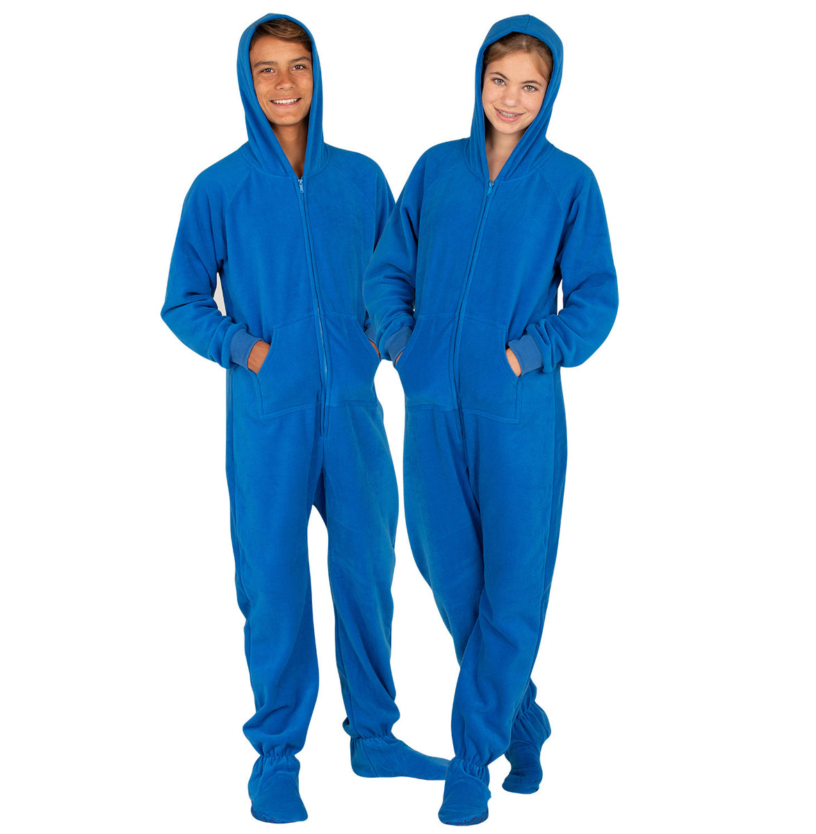 Brilliant Blue - Family Matching Hoodie Footed Pajamas | Onesies for ...